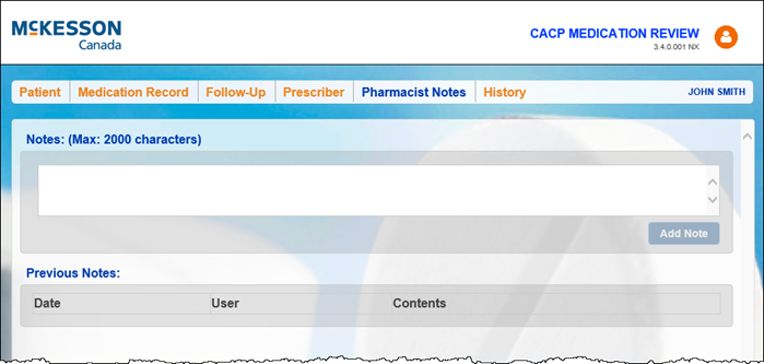 Pharmacist Notes Tab