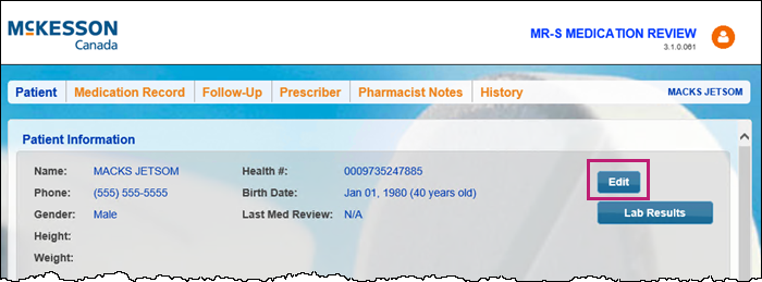 Editing Patient Information