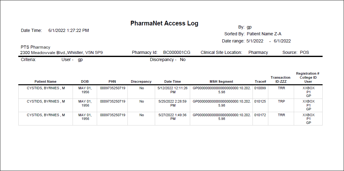 PharmaNet Logs