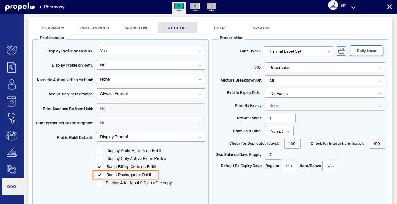 Central Fill Retail Packager Prescription Setup