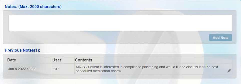 Pharmacist Notes Tab