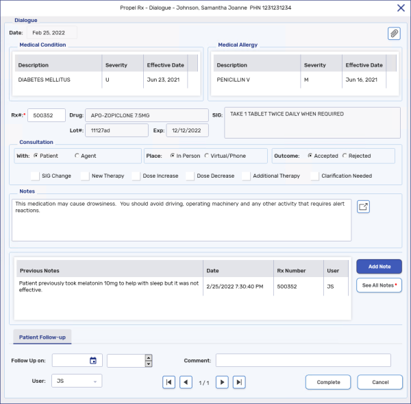 Clinical Tab Dialogue