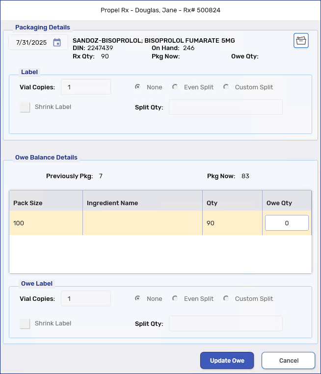 Completing Data Entry for an Owe Balance When Digital Owe Balance is ON
