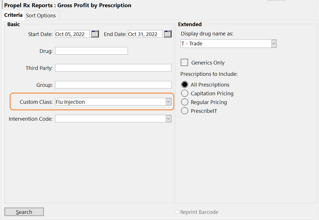Gross Profit for Flu Injection Prescriptions