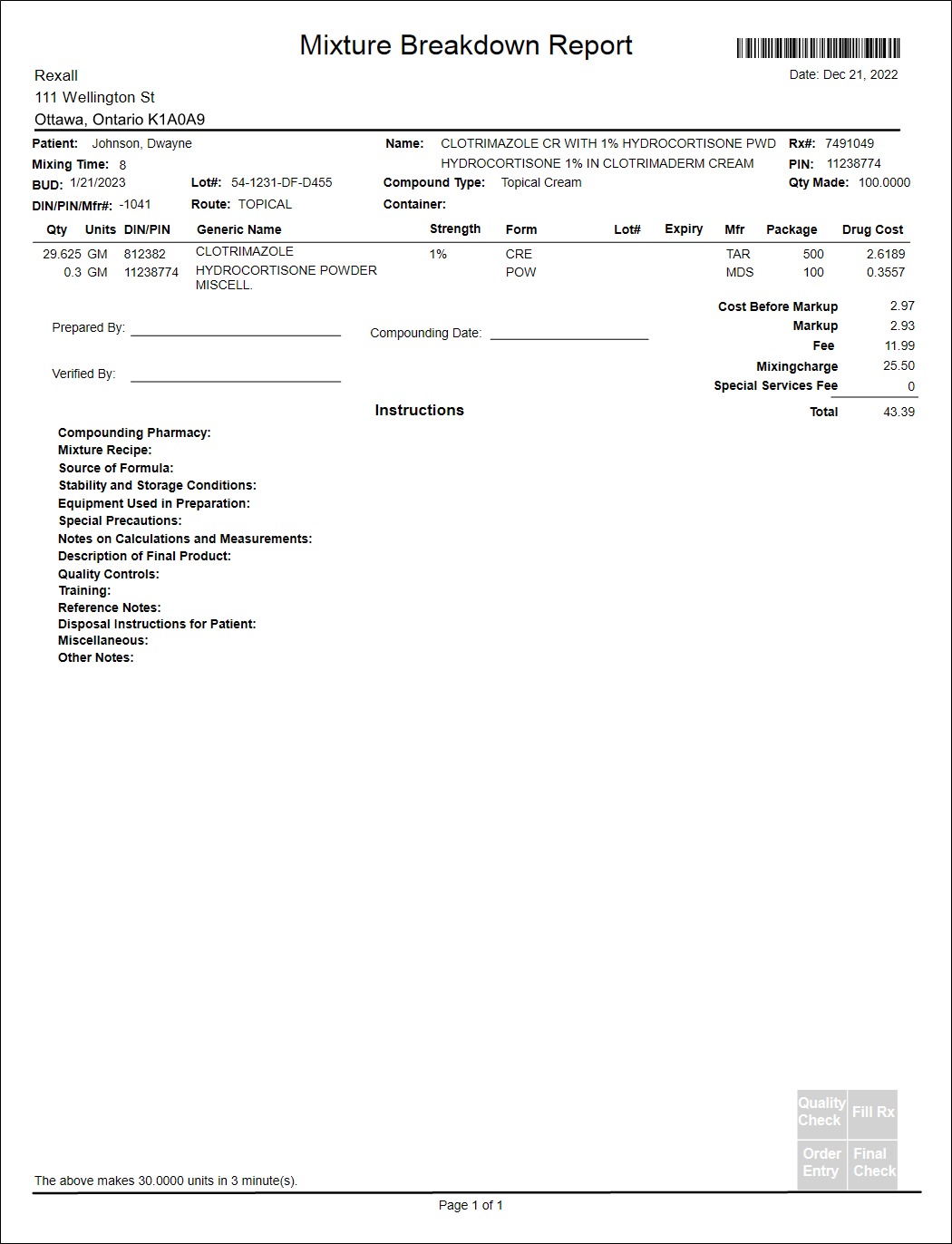 Mixture Breakdown Report