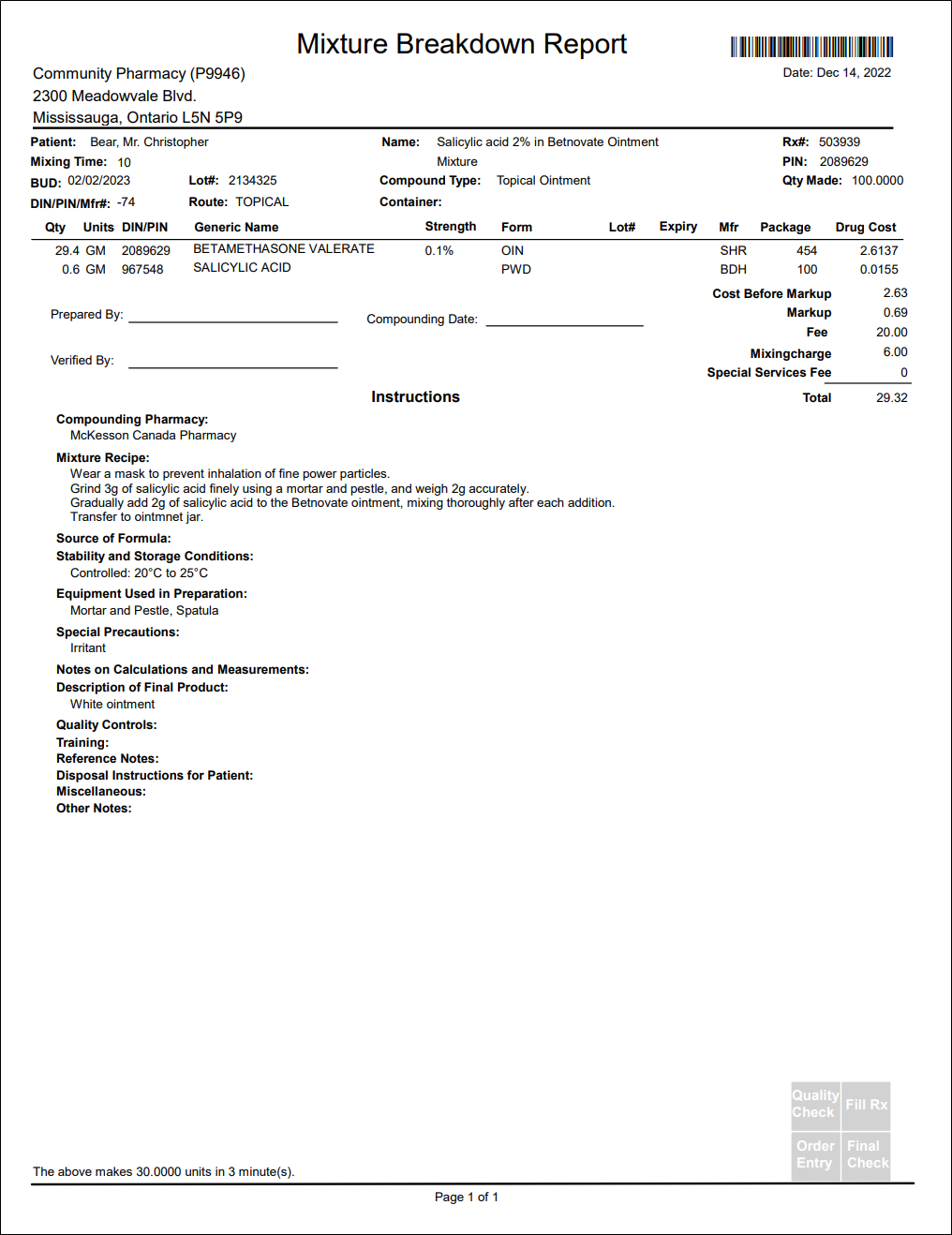 Mixture Breakdown Report